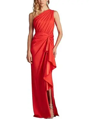 Tadashi Shoji Lena Waterfall Drape Gown Red