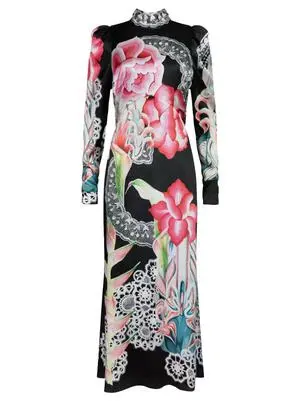 TEMPERLEY LONDON Cici Floral-lace Print Maxi Dress - Black