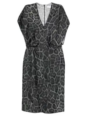 Stella McCartney Leopard-print V-neck Midi Dress - Grey