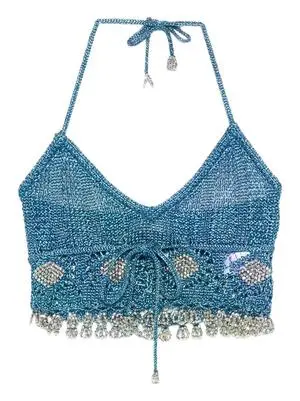 Rabanne Halterneck Embellished Top - Blue