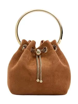 JIMMY CHOO Suede Bucket Bag With Chain Strap - Camel