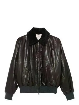 Brunello Cucinelli Shearling-collar Leather Jacket - Brown