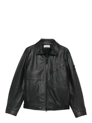 Stone Island Panelled Zip-fastening Leather Jacket - Black