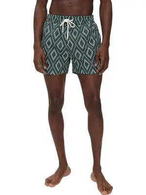 Frescobol Carioca Rio Printed Swim Shorts Parakeet Green & Ivory