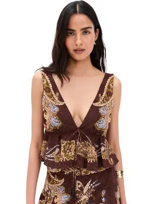 Hemant & Nandita Paisley Print Peplum Top - Brown