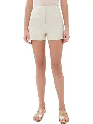 Veronica Beard Jazmin Metallic Jacquard Shorts - Off White/gold