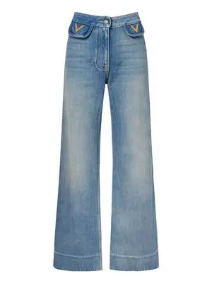 Valentino Garavani Vgold Mid-rise Wide-leg Jeans - Blue
