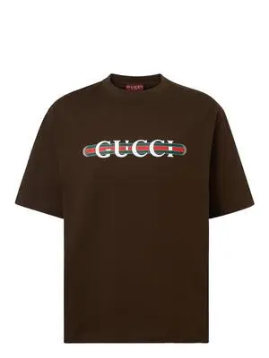 Gucci Gucci Logo Cotton Jersey T-shirt Brown