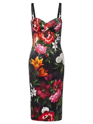 Dolce & Gabbana Floral Satin Midi Dress - Black