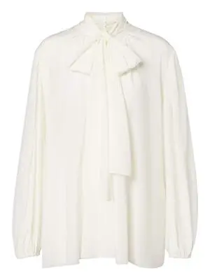 Dolce & Gabbana Silk-blend Tie Neck Top - White
