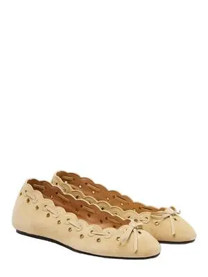 Isabel Marant Balfy Bow-detail Suede Ballet Flats - Beige