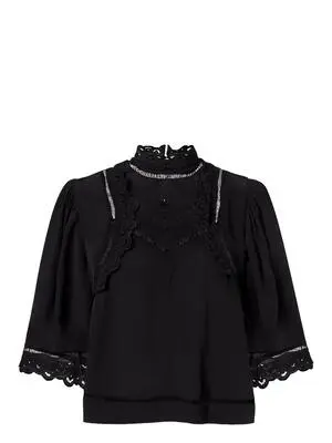 Isabel Marant Frany Broderie Anglaise Crêpe Top - Black