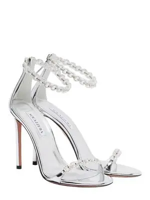 AQUAZZURA Bijoux 105 Embellished Metallic Leather Sandals - Silver