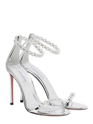 AQUAZZURA Bijoux 105 Embellished Metallic Leather Sandals - Silver