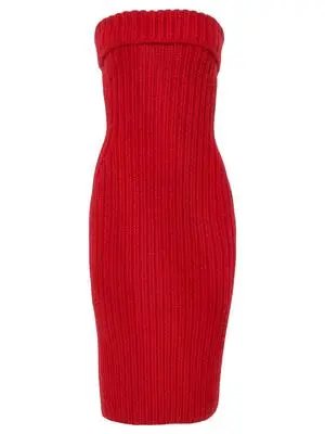 Carolina Herrera Ribbed-knit Midi Dress - Red