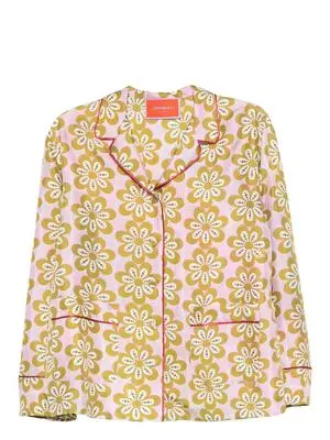 La DoubleJ Floral-print Piped-trim Shirt - Pink