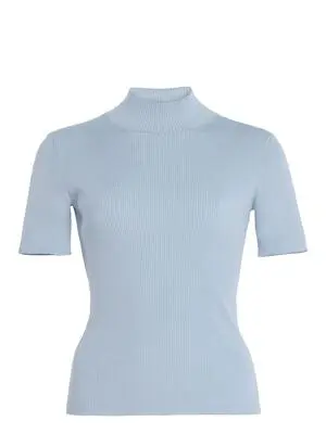 Oscar De La Renta Virgin Wool Knit Top - Light Blue