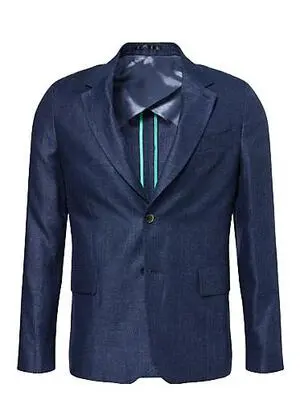 Paul Smith Notched-lapel Long-sleeves Linen-wool Blend Jacket 38 Navy