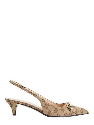 Gucci Erin Gg 45 Slingback Canvas Pumps - Beige Ebony
