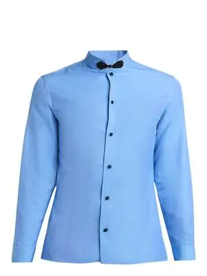 Valentino Garavani Silk Shantung Toggle Band-collar Sport Shirt - Blue