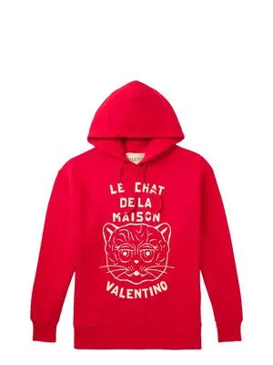 Valentino Garavani Logo-print Cotton-jersey Hoodie - Red