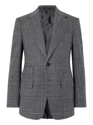 TOM FORD Shelton Slim-fit Prince Of Wales Checked Wool And Silk-blend Suit Jacket - Gray