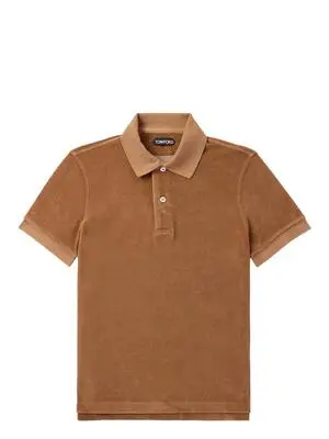 TOM FORD TOM FORD - Slim-Fit Cotton-Blend Terry Polo Shirt - Men - Brown  Brown