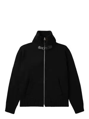 TOM FORD Leather-trimmed Ribbed Merino Wool Bomber Jacket - Black