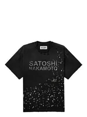 SATOSHI NAKAMOTO Luke Distressed Logo-print Cotton-jersey T-shirt - Black