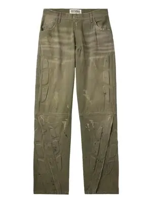 SATOSHI NAKAMOTO Enduro Straight-leg Padded Distressed Jeans - Green