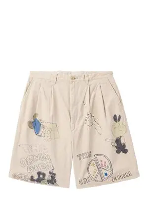 Kapital Memorial Paint Straight-leg Printed Cotton-corduroy Shorts - Neutrals