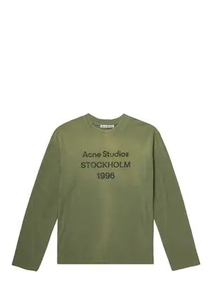 Acne Studios Edden U 1996 Logo-print Distressed Cotton And Hemp-blend T-shirt - Green