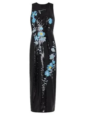 MILLY Tiana Floral Sequin Midi Dress - Black