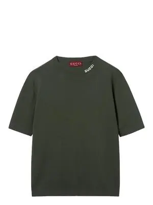 Gucci Silk Cotton Knit T-shirt With Intarsia - Green