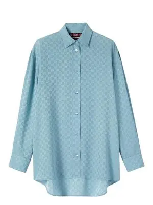 Gucci Gg Silk Jacquard Oversize Shirt - Blue