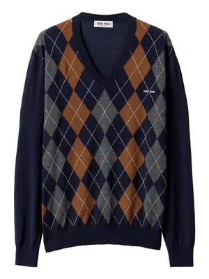 Miu Miu V-necked Wool Sweater - Navy