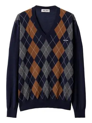 Miu Miu V-necked Wool Sweater - Navy