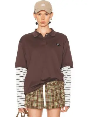 Miu Miu Layered Polo Top - Cacao  Blu  & Talco