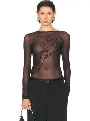 Jean Paul Gaultier Embroidered Long Sleeve Top - Black
