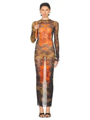 JEAN PAUL GAULTIER Médaillon Long Dress - Black  Khaki  & Orange