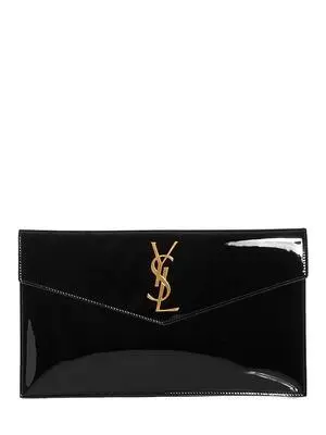 Saint Laurent Uptown Clutch In Patent Leather - Black Patent/gold