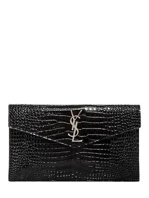 Saint Laurent Uptown Croc-embossed Leather Clutch - Black Croc/silver