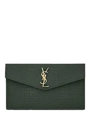 Saint Laurent Uptown Croc-embossed Leather Clutch - Mint Croc/gold
