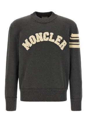 Moncler Moncler Bouclé Logo Sweater Gray
