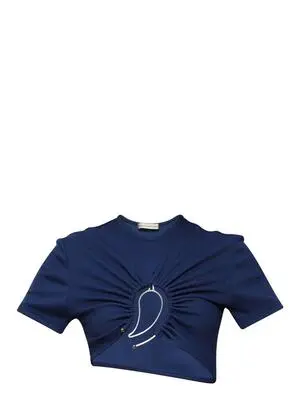 Christopher Esber Paisley Ruched Crop Tee - Blue