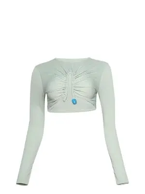 Christopher Esber Long Sleeve Rib Top With Crystal Pin - Green