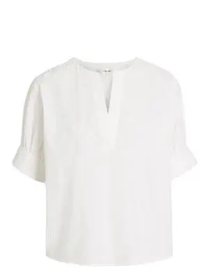 FRAME Gathered Cotton-poplin Top - White