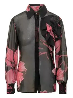 Chiara Boni La Petite Robe Floral-print Ruffled Shirt - Black