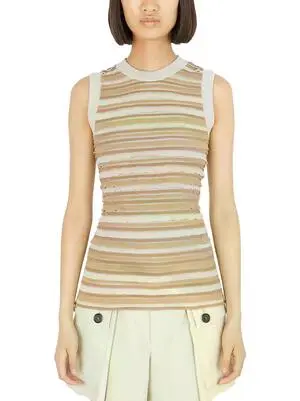 DURAZZI MILANO Striped Ruffled Tank Top - Neutrals