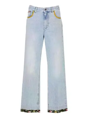 Valentino Garavani Floral-hem Embroidered Jeans - Blue